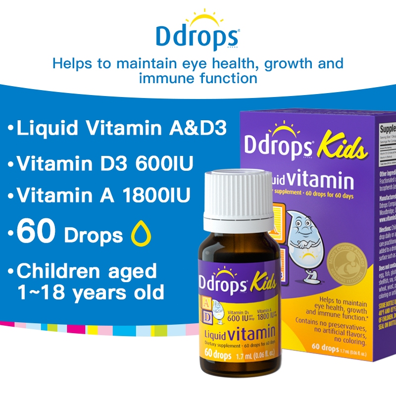 Ddrops® Liquid Vitamin A 1800IU + Vitamin D3 600IU - Vitamin A&D Cecair untuk Kanak-kanak (60 ...