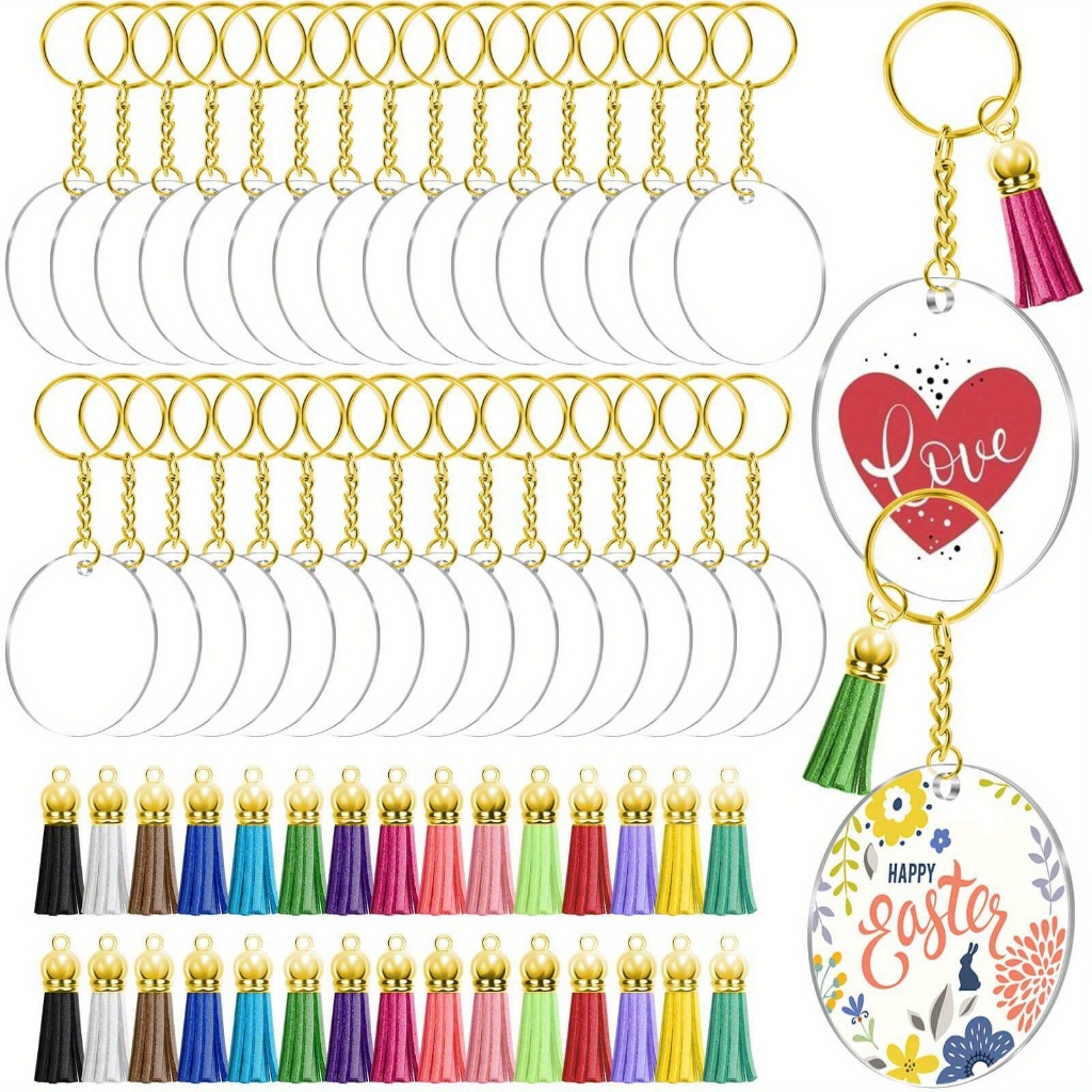 90Pcs Acrylic Clear Circle Discs Keychain Set Blank Round Keychain ...