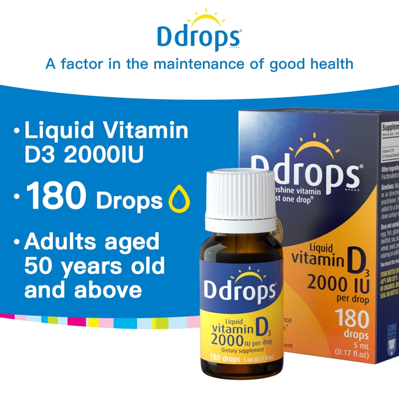 Ddrops® Liquid Vitamin D3 2000IU - Vitamin D3 Cecair untuk Warga Emas (180 Titisan) | Shopee ...
