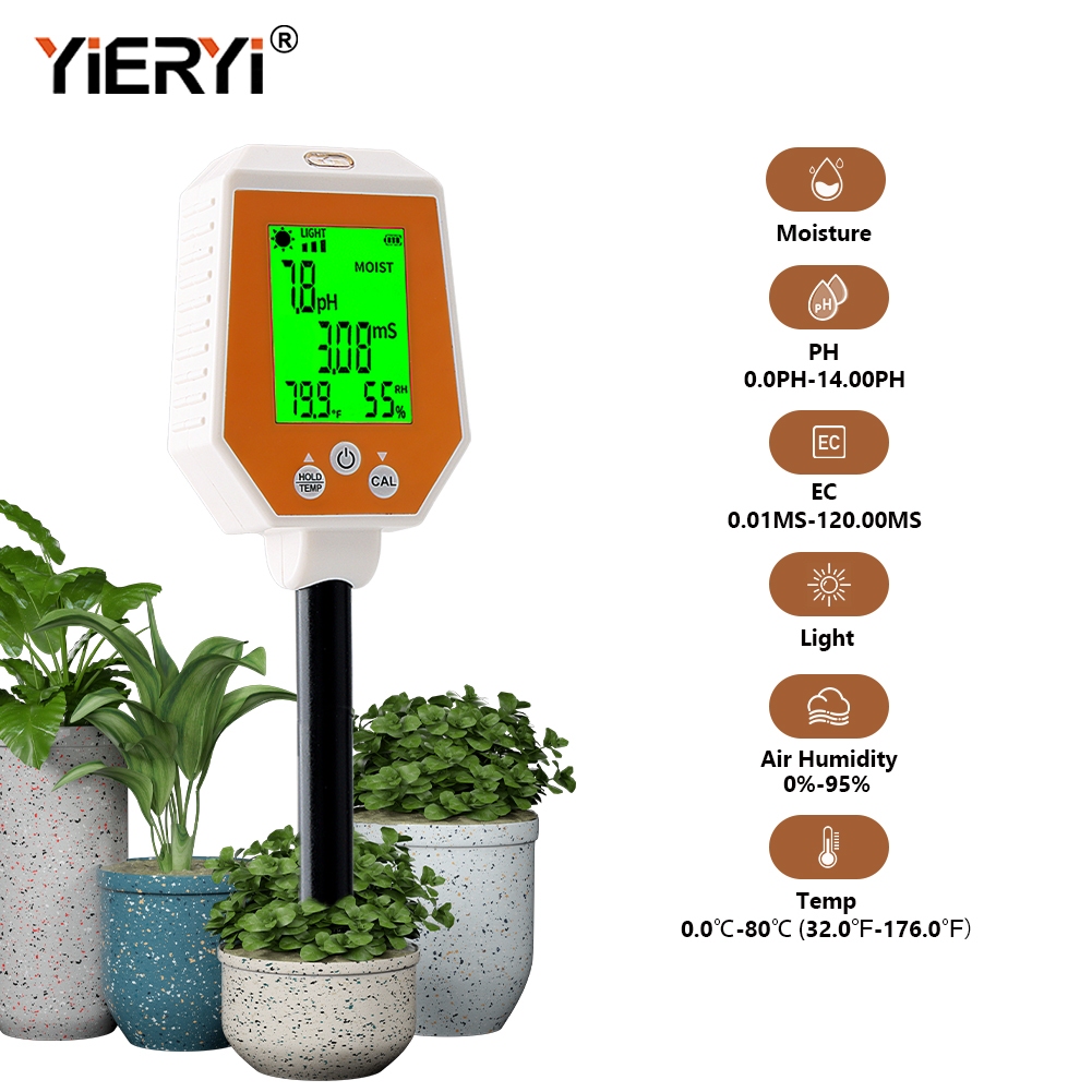YIERYI YY-1080 6-in-1 Soil Analyzer EC Detector Garden Planting PH ...