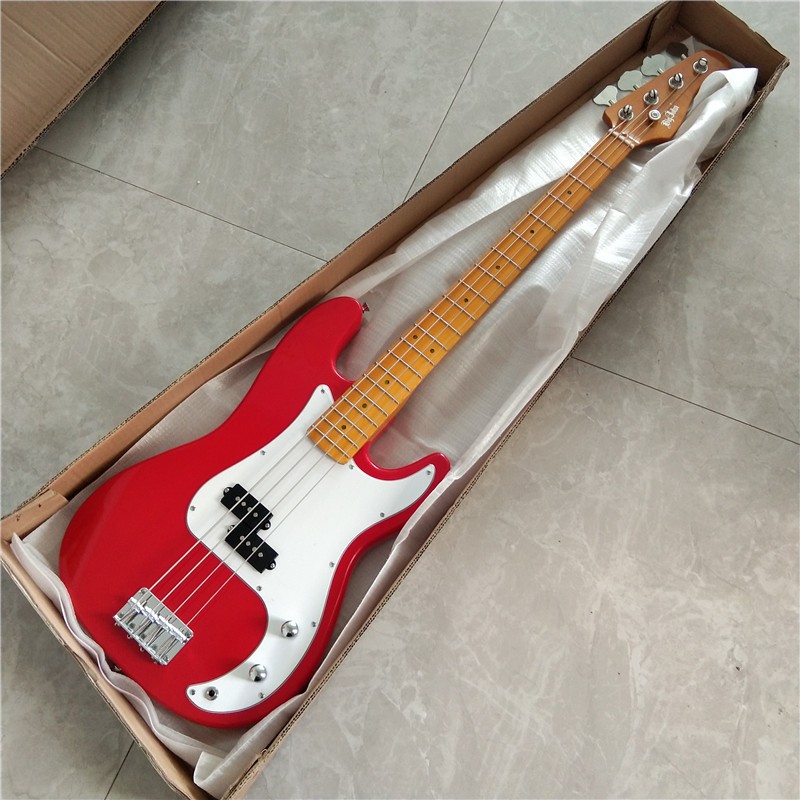 Red 4 Strings Electric Bass Guitar,Mahogany Body&Maple Fingerboard ...