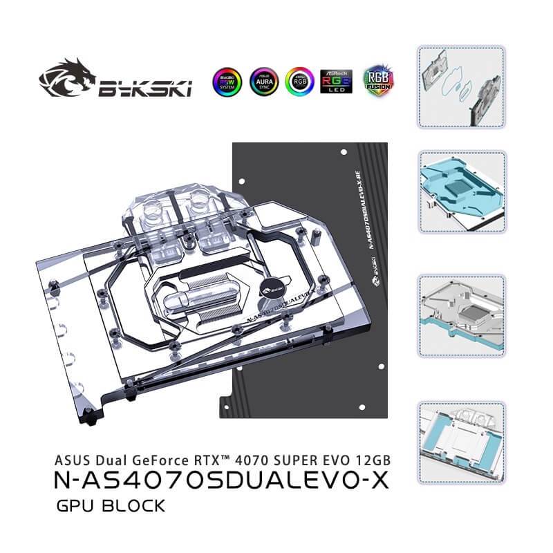 BYKSKI FULL COVERAGE GPU WATER BLOCK AND BACKPLATE FOR ASUS DUAL GEFORCE RTX 4070 SUPER EVO 12GB ...