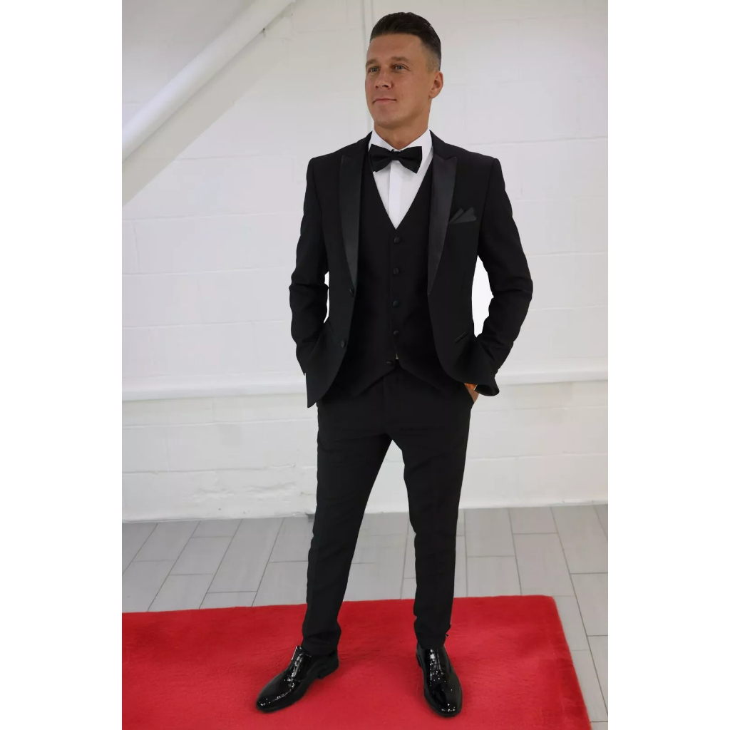 3 Piece Men's Black Slim Fit Tuxedos Dinner Suit Formal Wedding Office ...