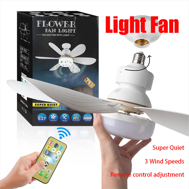 Rong River 52CM Ceiling Fan With Light 40W E27 6 Blades Silent Fan ...