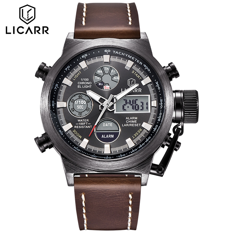 LICARR Brand Men's Dual Display Watch Waterproof Casual Sports Fashion ...