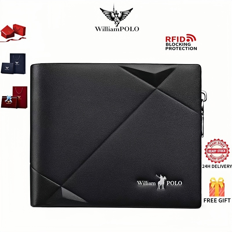 William POLO wallet for man leather short wallet business casual dompet ...