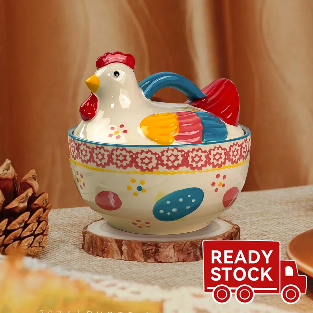 Ceramic hen bowl with lid ramen bowl noodles bowl Ceramic bowl cutlery ...