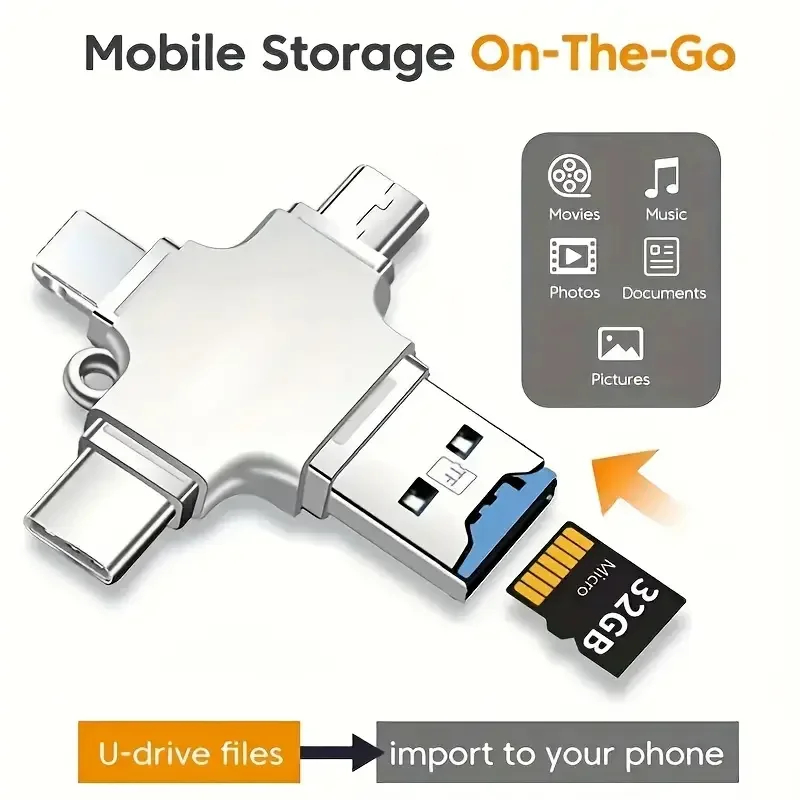 4 In 1 Memory Micro SD Card Reader Adpater For IPhone Ipad Android Mac ...