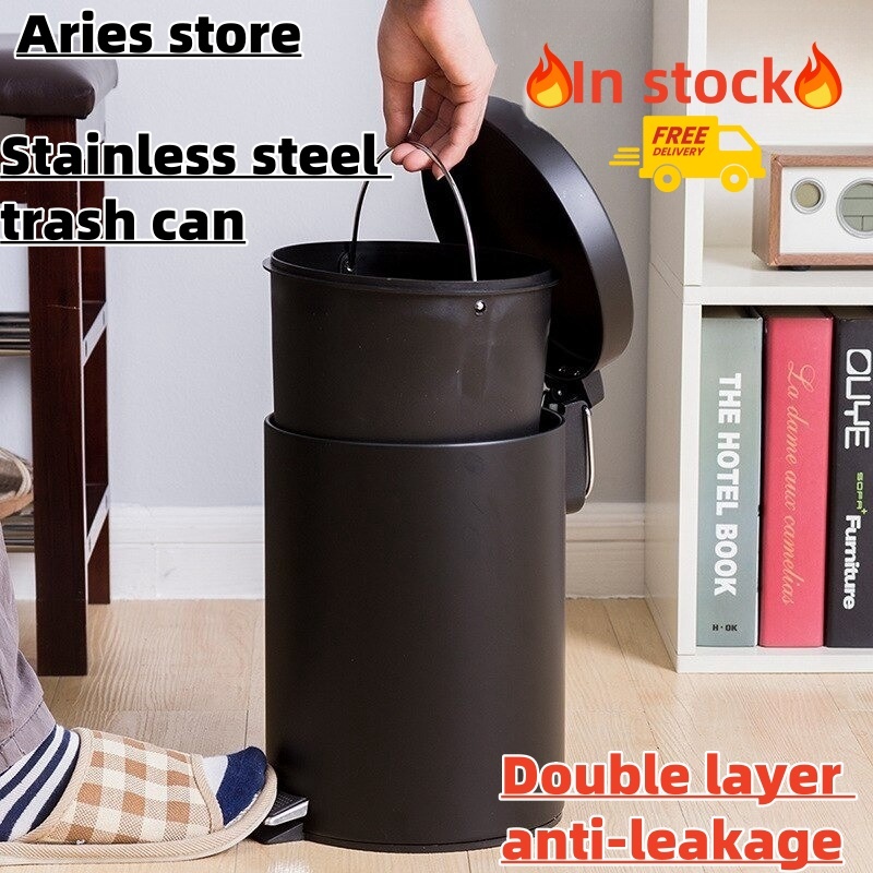 Trash can Waste Bin Kitchen 8L/12L metal hands-free pedal-operated ...