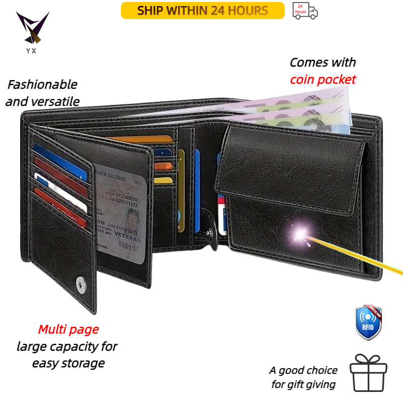 Men's wallet with double leaf and multiple card slots, simple design ...