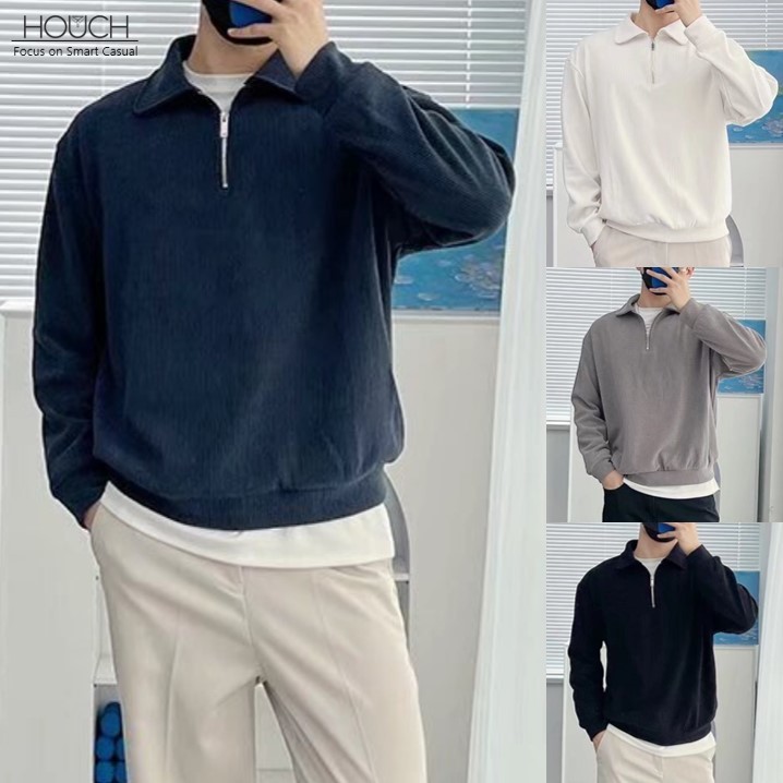 HOUCH Short Sleeve Cotton Breathable Plain Men Polo Shirt 男士衬衫 | Shopee ...