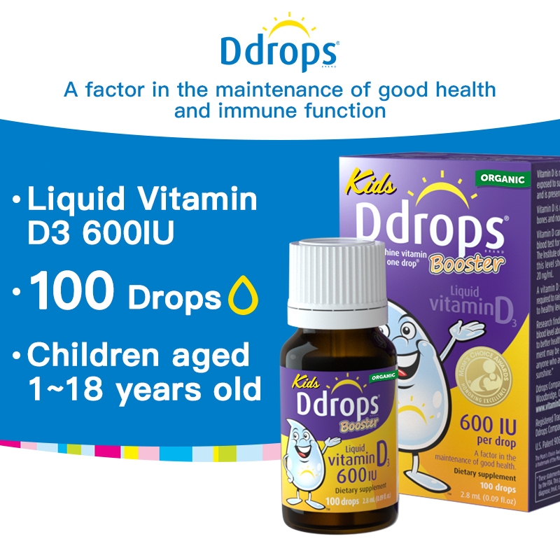 Ddrops® Booster Liquid Vitamin D3 600IU - Vitamin D3 Cecair untuk Kanak-kanak (100 Titisan ...