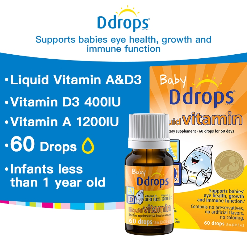 Baby Ddrops® Liquid Vitamin A 1200IU + Vitamin D3 400IU - Vitamin A&D Cecair untuk Bayi (60 ...