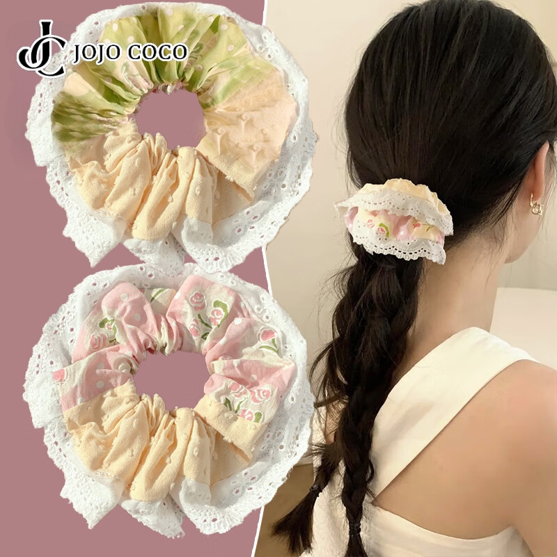 JOJO COCO Lace Color-blocked Large Intestine Hair Tie Korean Style ...