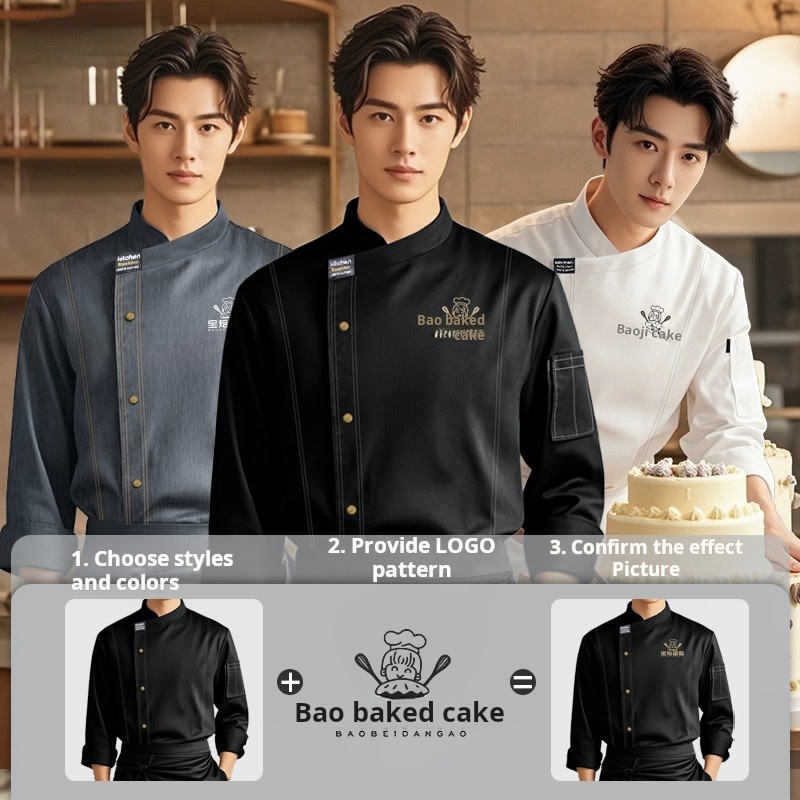 Ready Stock Chef uniform men's long-sleeved custom school uniform ...