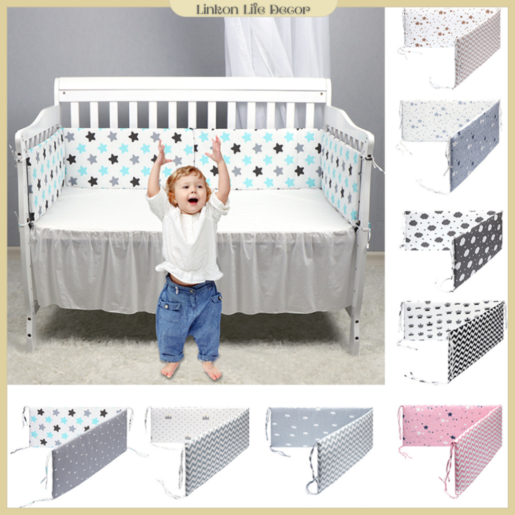 Cotton Baby Bed Bumper with Straps, Baby Crib Bumper Pad for Baby Cot ...