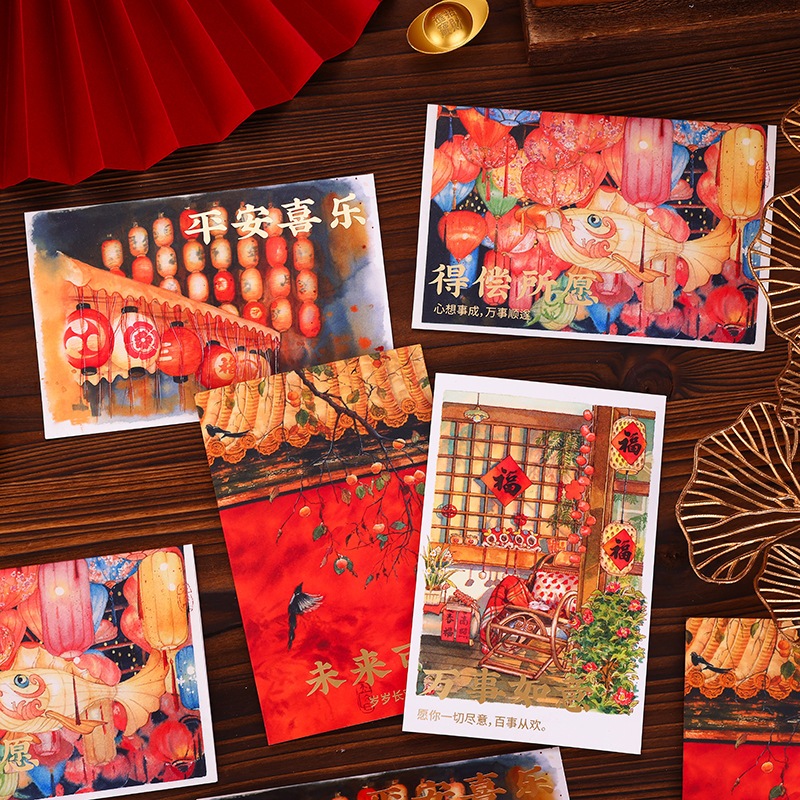 CNY Gift Chinese New Year Hot Stamping Greeting Card With Red Envelope ...