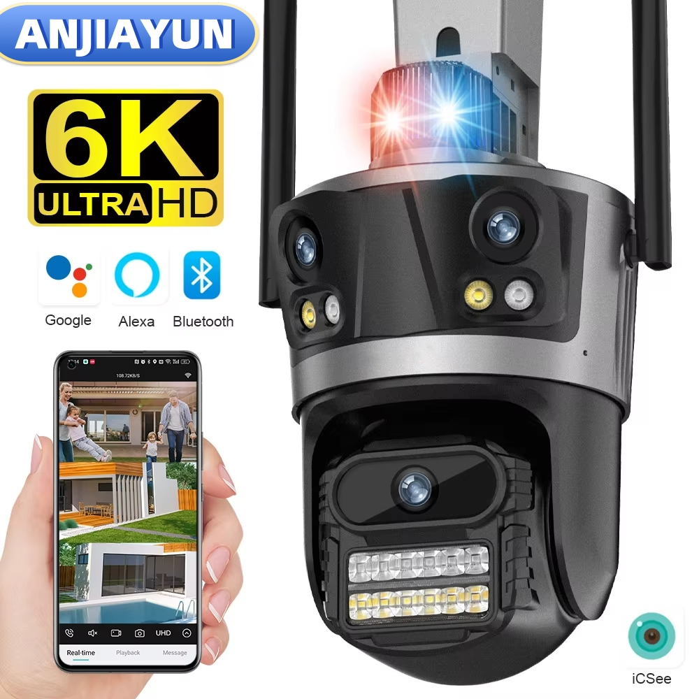 12MP 6K Three Screen IP Camera Outdoor WiFi PTZ Auto Tracking Security Video Surveillance iCSee ...