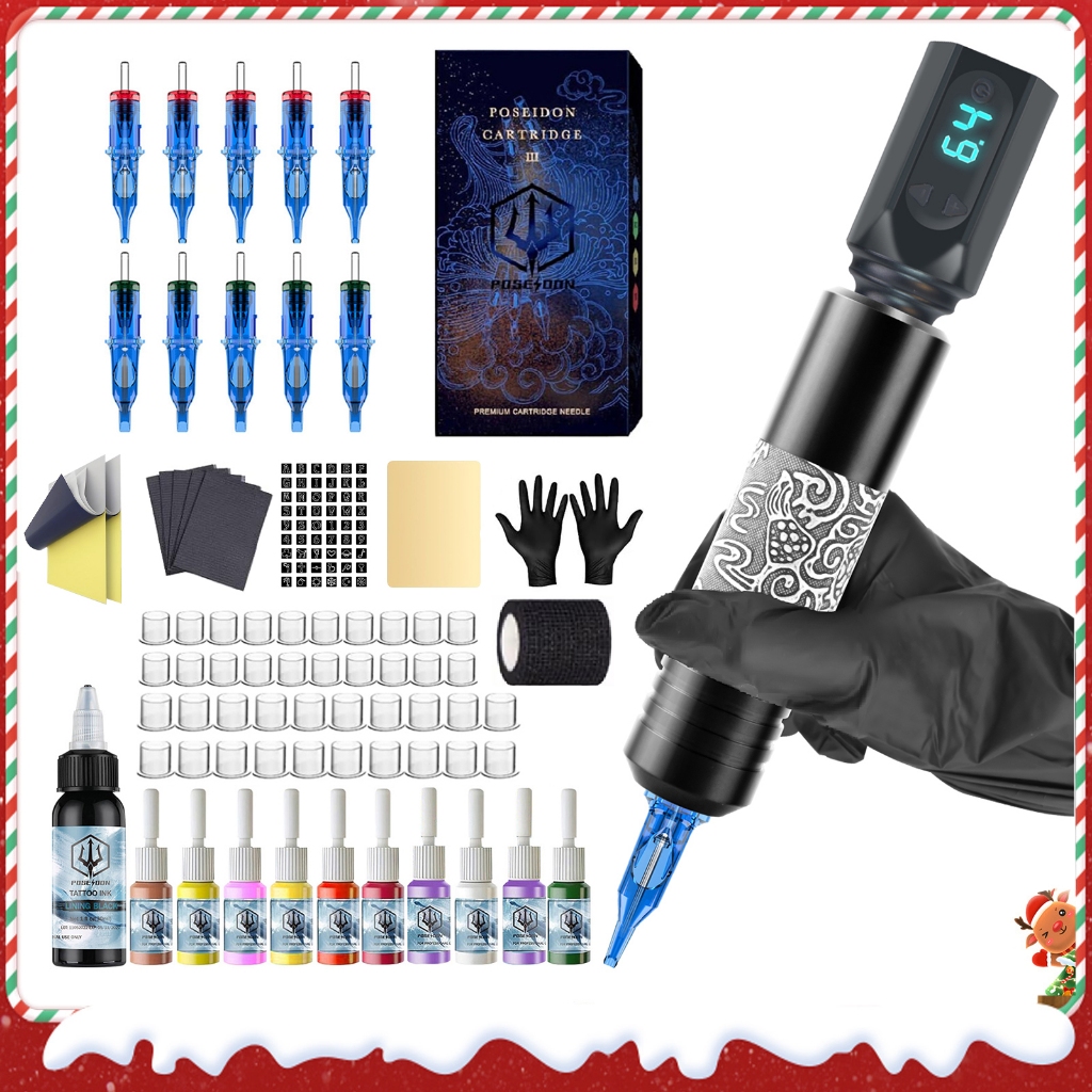 POSEIDON Christmas Tattoo Pen Kit-Tattoo Machine with 10Pcs Tattoo ...