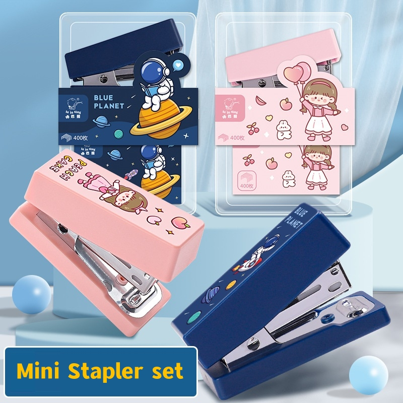 Penlab Mini Stapler Set with 400pcs 24/6 Staples Cartoon Blue Planet ...