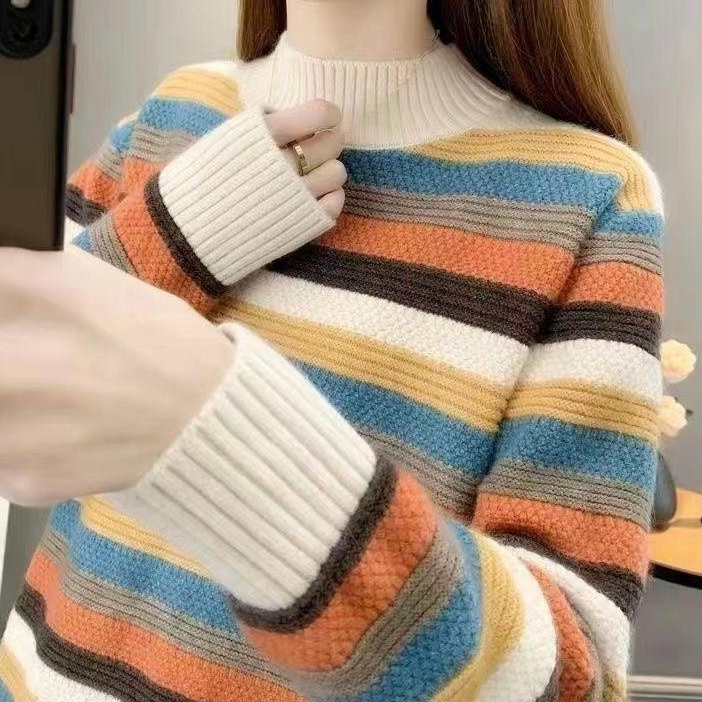 ROCKYSTUDIO Half High Neck Sweater for Women Autumn Winter Korean ...