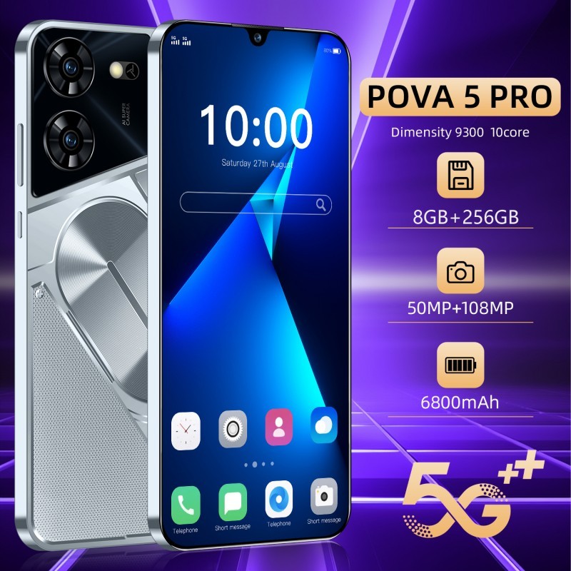 5G Phone Pova5 Pro 7.3 HD Full Screen Smartphone 8GB RAM+256GB ROM ...