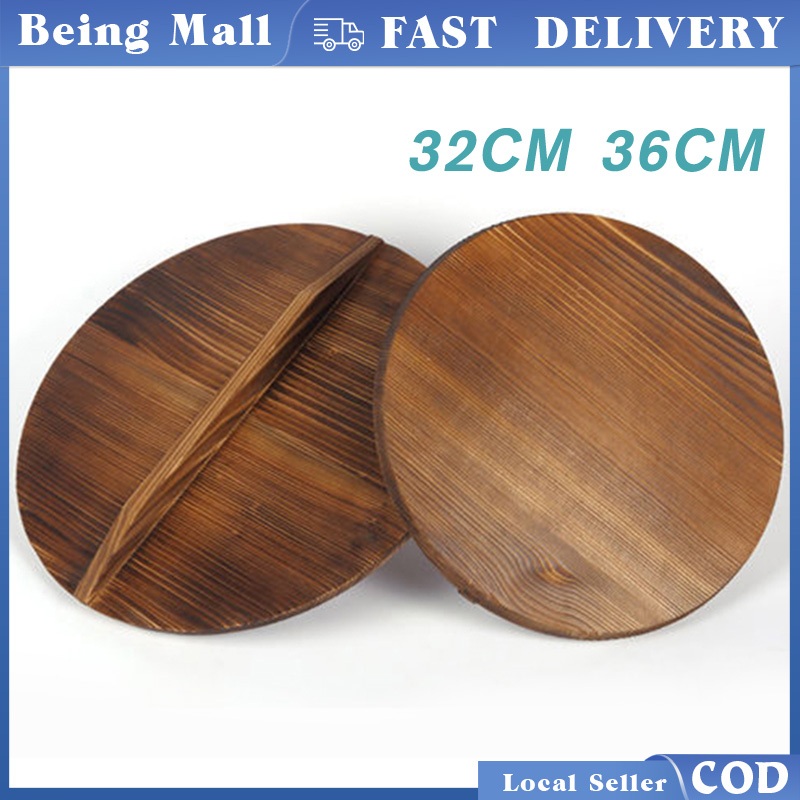 32/36cm Natural Round Wooden Wok Cover Anti-Scalding Wood Baking Pot ...