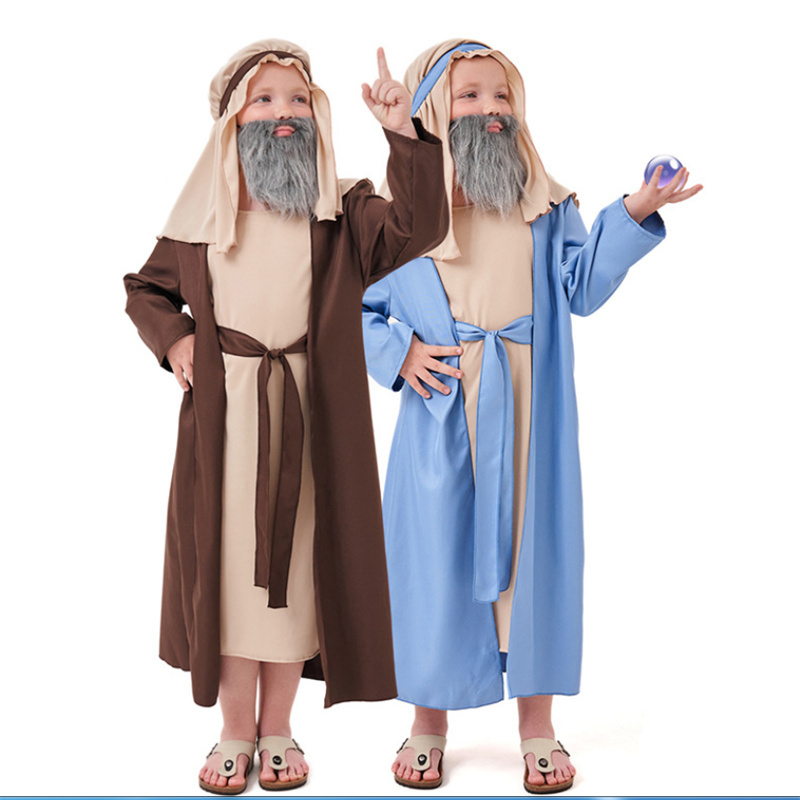Kids Boy Arab Grandpa Cosplay Elders of Middle Eastern Shepherds Costumes Carnival Purim Stage ...