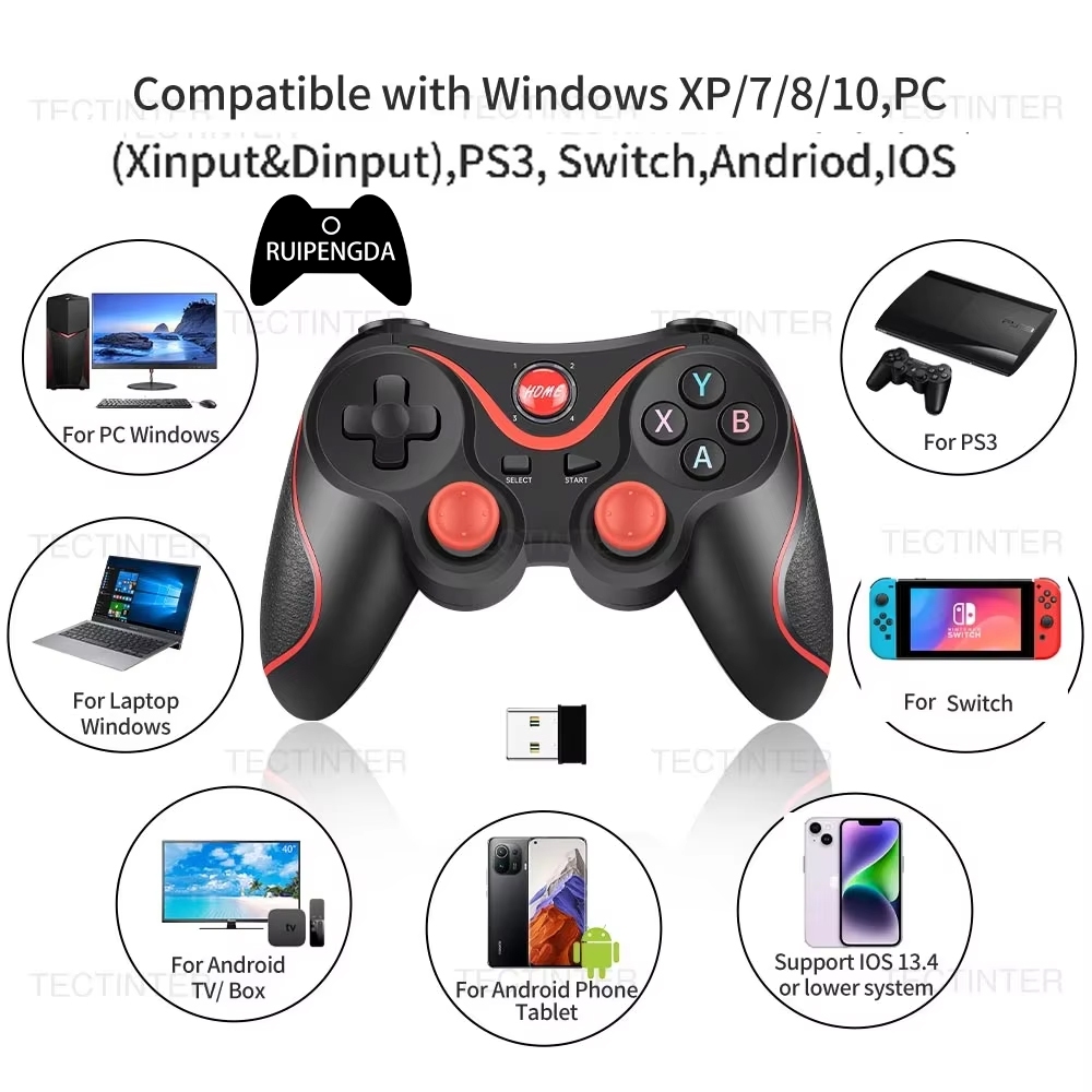 RUIPENGDA T3 X3 Wireless Bluetooth Joystick Gamepad PC Game Controller For PC/Android/PS3/IOS ...