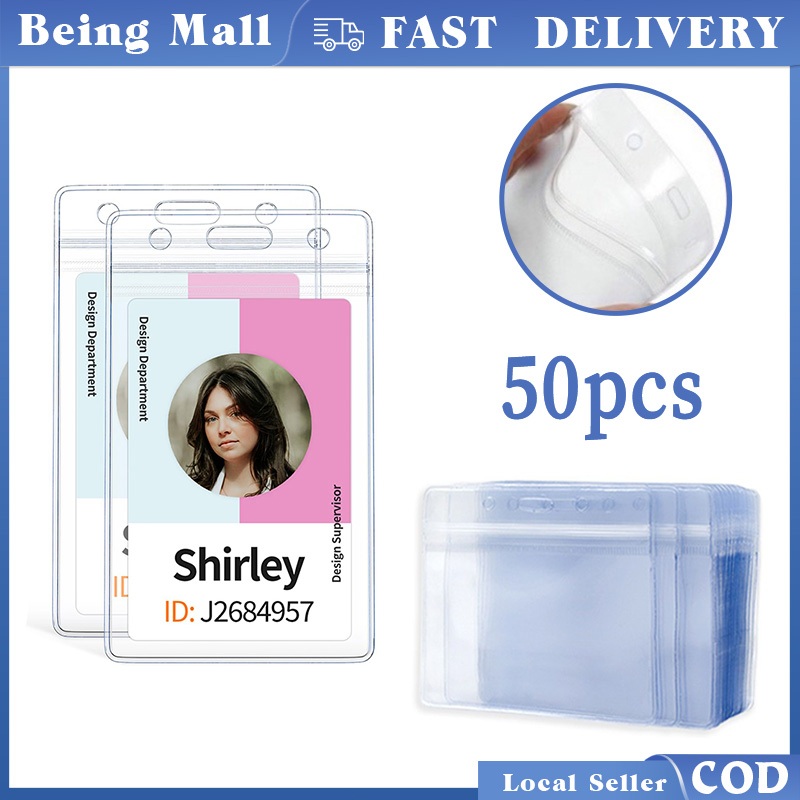 50Pcs Transparent ID Card Holder Waterproof Vertical Horizontal ID Card ...
