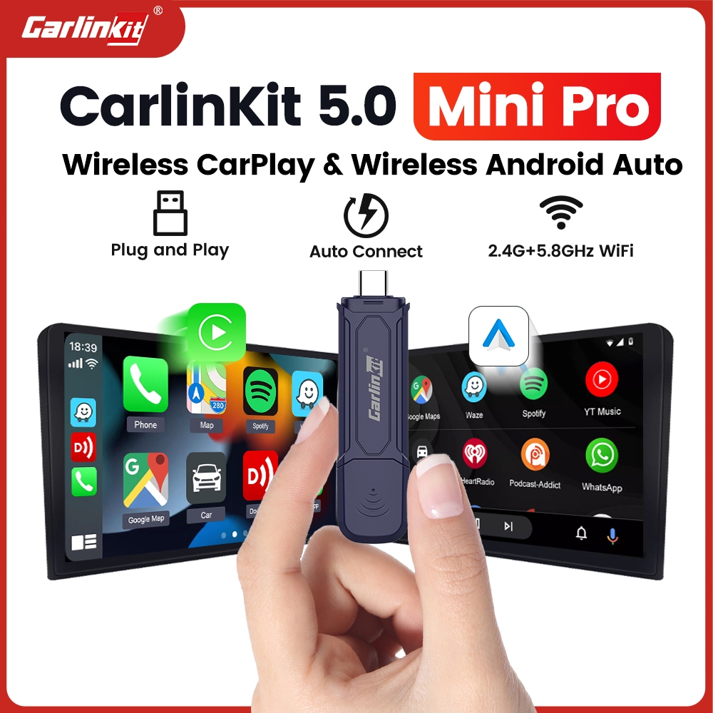 CarlinKit MINI SE Pro 2-in-1 Wireless CarPlay Wireless Android Auto Adapter for iPhone Android ...