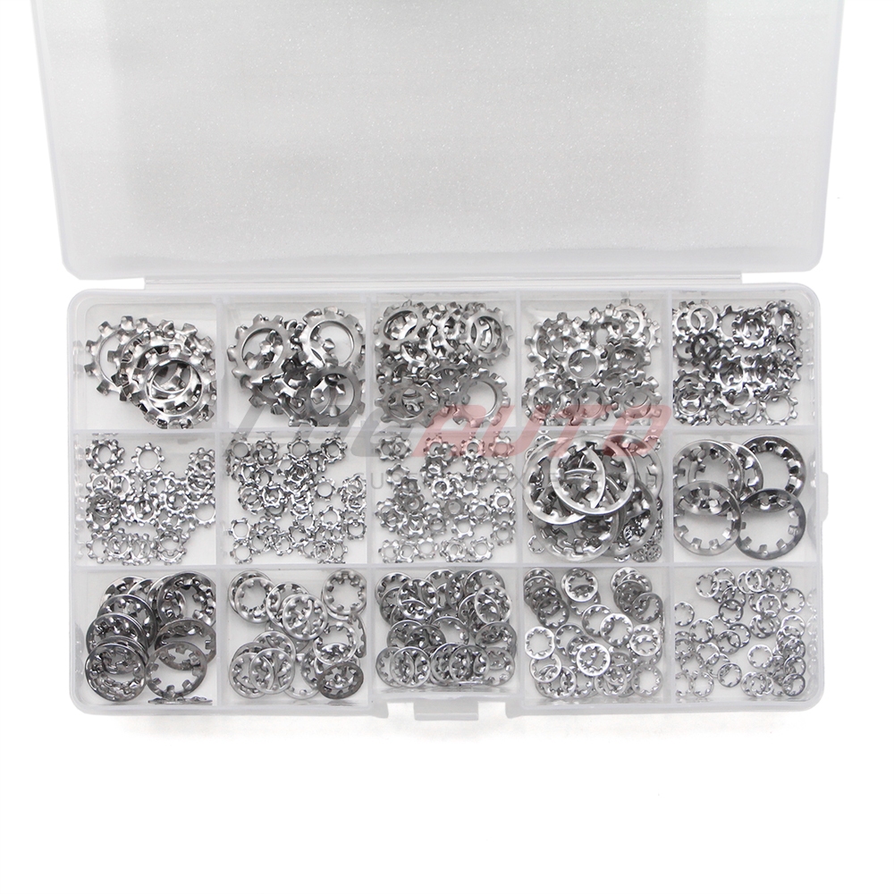 400 Pieces Stainless Steel External Internal Tooth Star Lock Washer Kit ...