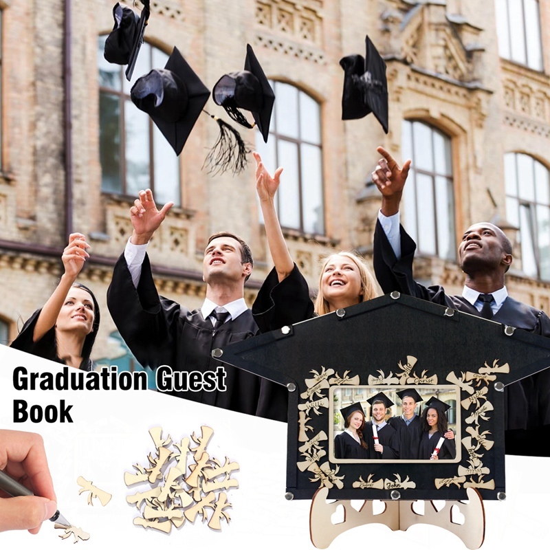 Graduation Cap Shaped Signature Book with Wood Chips for Name ...