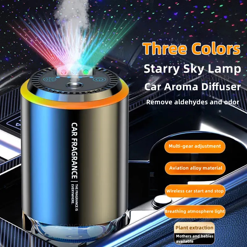 Car Aroma Diffuser Tricolor Starry Sky Nebulizer Home Wireless ...