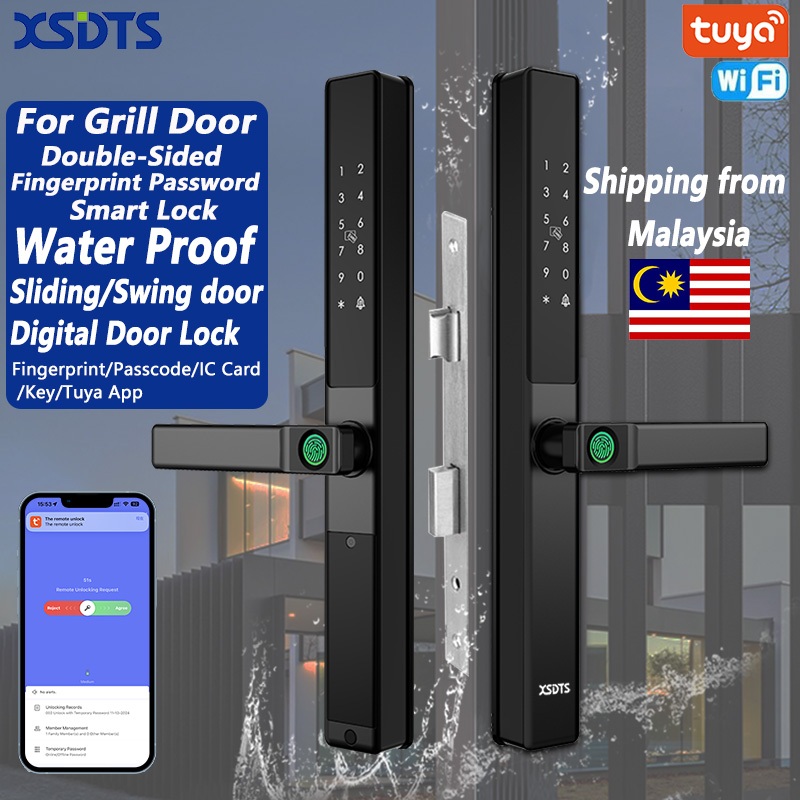 XSDTS Tuya WiFi Smart Door Lock Grille Swing door Double Side Fingerprint Digital Aluminium Lock ...