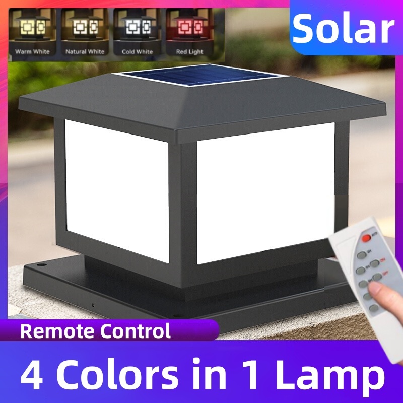 Solar LED Pillar Light 4 Colors Waterproof Post Lights Remote Control ...