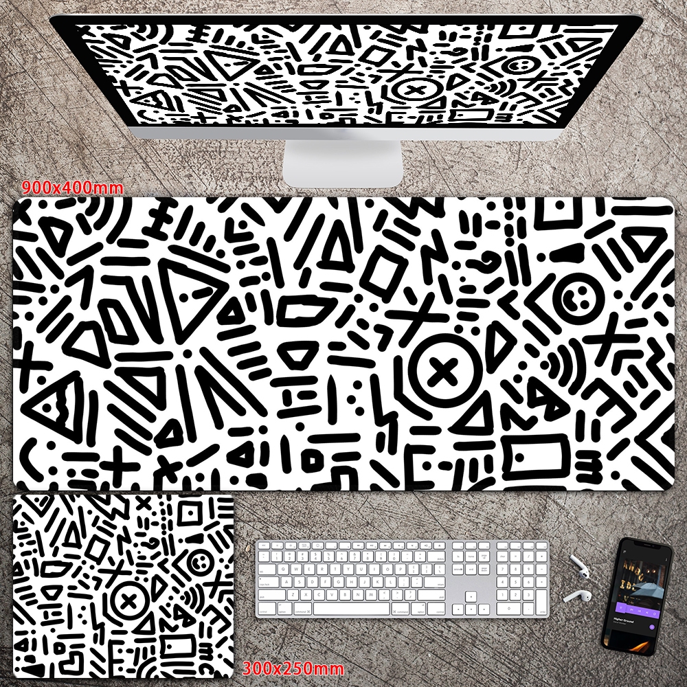 Mouse Pad Black & White Line Pattern Desk Mat Waterproof Anti-Slip ...