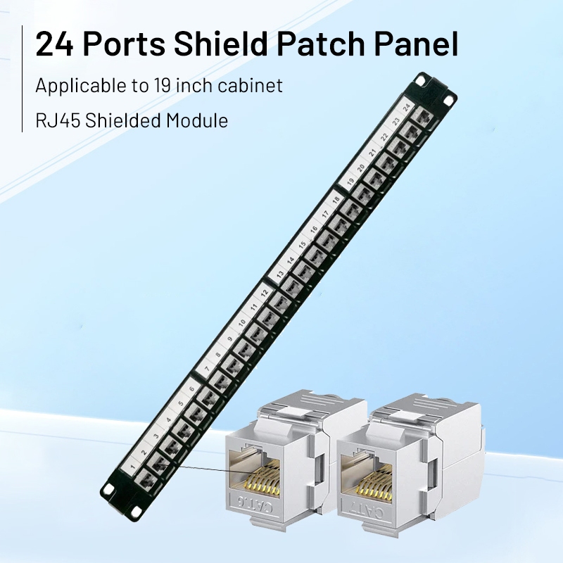 1U 19" Inch RJ45 Shielded Module 24 Port Patch Panel Rackmount Wall ...