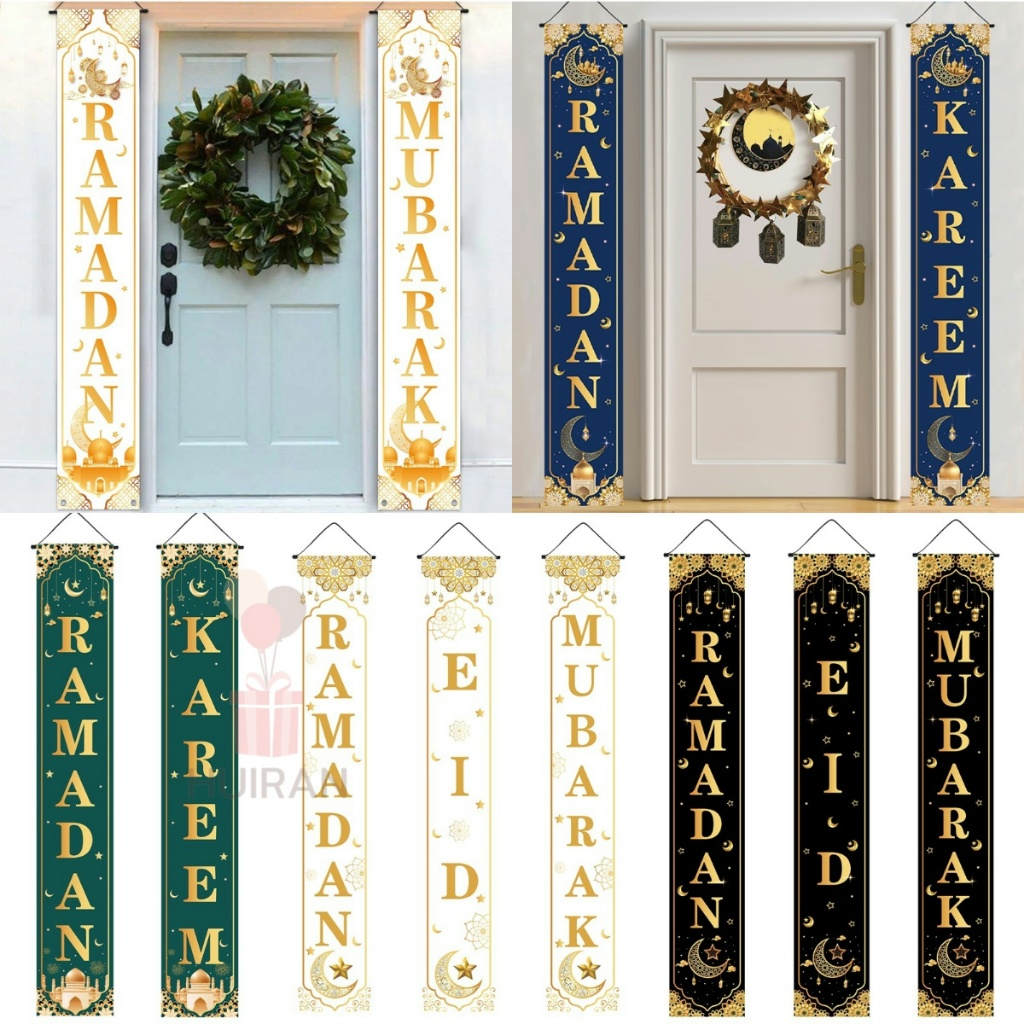 2/3pcs Raya Decoration Ramadan Mubarak Door Curtain Eid Mubarak Banner ...