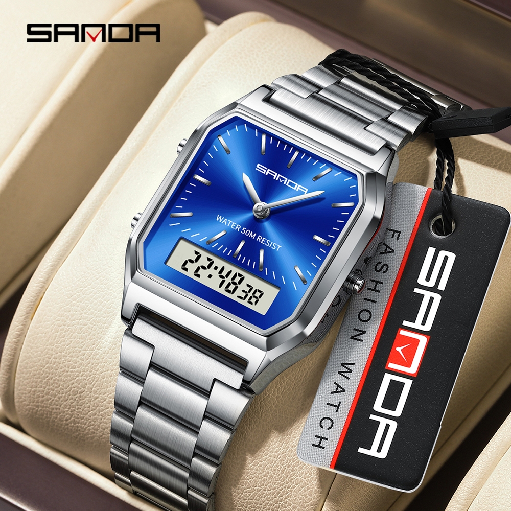 SANDA Fashion Women's G-Type Watch Stainless Steel Strap LED Digital ...