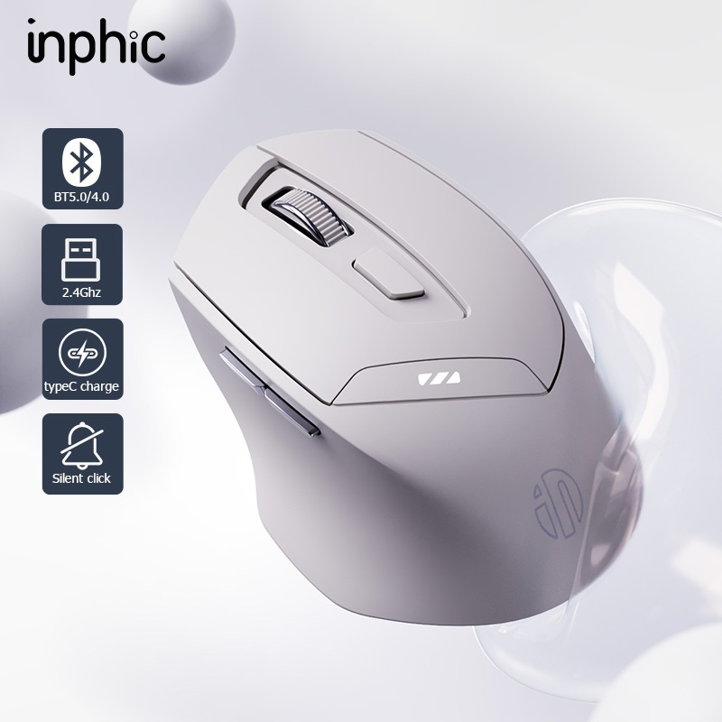 Inphic DR6 Mouse Wireless Rechargeable 2.4G&Bluetooth5.0/4.0 Tri-Mode ...
