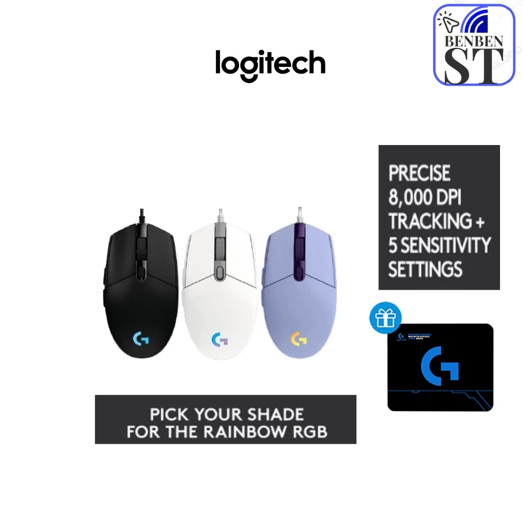 （F‍ree m‍ouse p‍ad）Logitech G203 LIGHTSYNC Wired Gaming Mouse (RGB ...