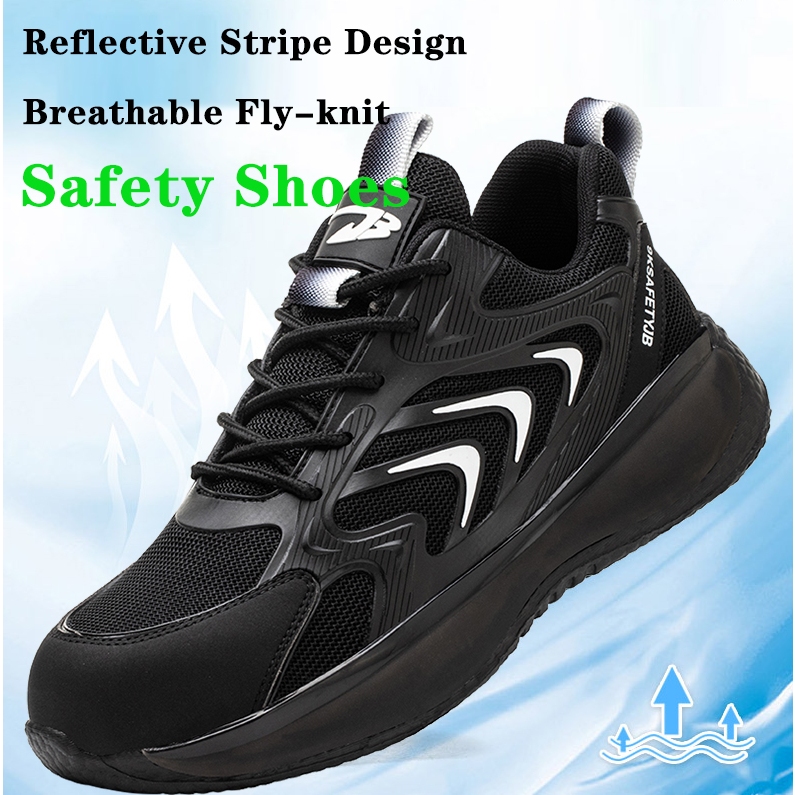 Breathable Fly-knit Safety Shoes for Both Men and Women, with Anti-Smash and Puncture-resistant ...