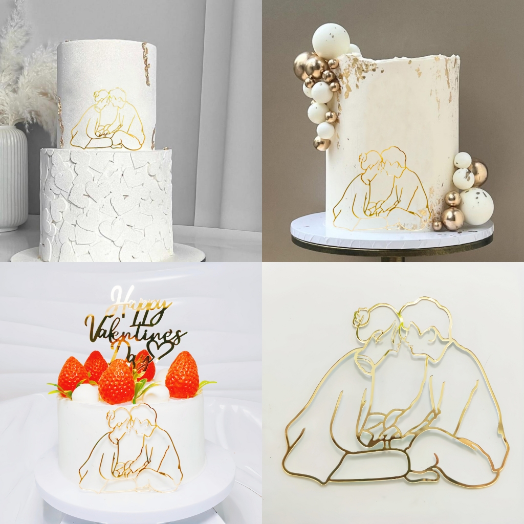 10 Pieces Happy Valentine's Day Cake Toppers, Minimalist Art Couple ...