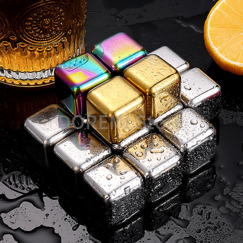 Food Grade Reusable Stainless Steel Ice Cube Set Whiskey Metal Ice ...