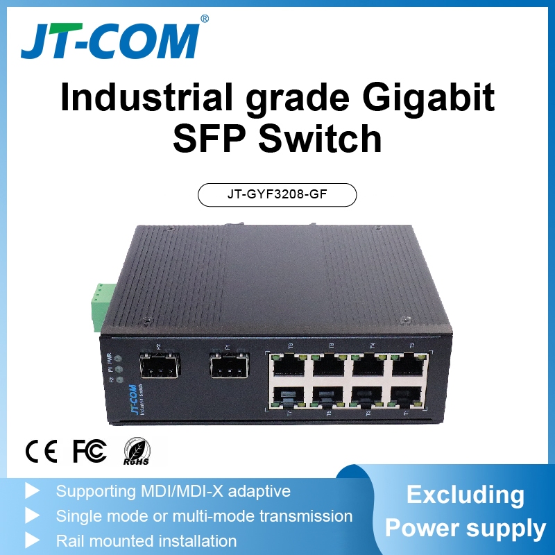 JT-COM industrial grade 1000Mbps Gigabit 2 SFP 8 RJ45 Network switch ...