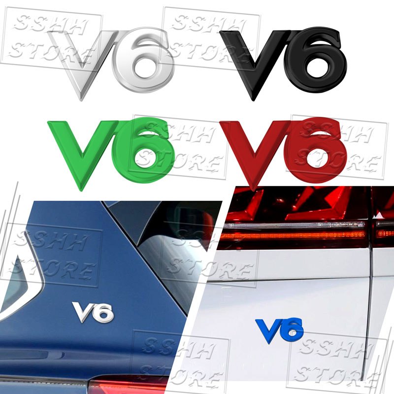 3D V6 Logo Car Metal Sticker Body Side Fender Emblem Rear Tail Trunk Badge Decals Decor For ...