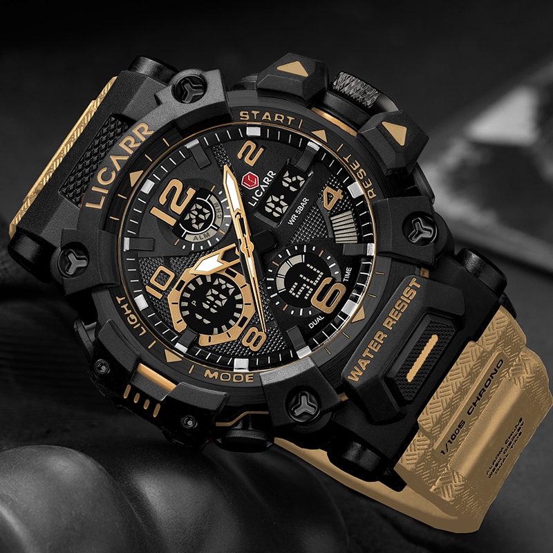 LICARR Men's Brand Watch Dual Display Waterproof Sports Trend Casual ...