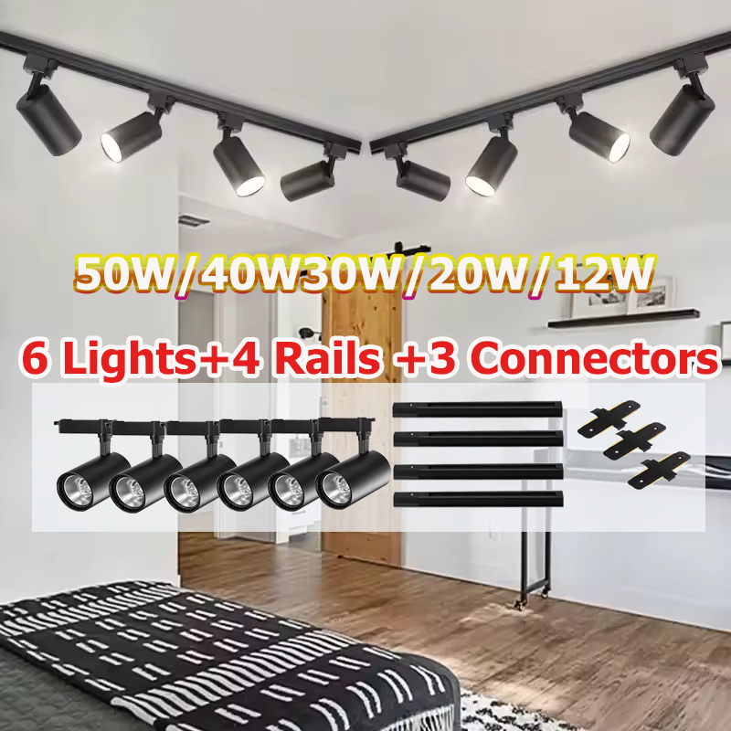 Led Track Light Set 4/6PCS 12/20/30/40W COB Track Lights Lampu Siling ...