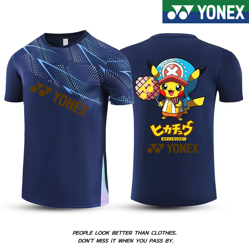 New Yonex badminton shirt with 3D design, men's and women's short sleeved breathable quick ...